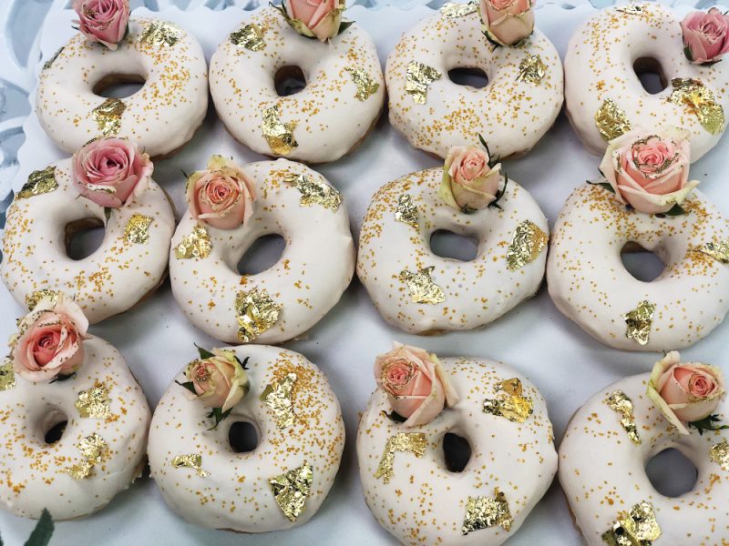 Pastel Pink & Gold Donuts – Crumbles Patisserie